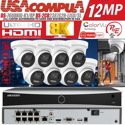 Hikvision 4K 8CH 8 POE NVR 8MP Smart Dual Light Turret Camera AcuSense ...