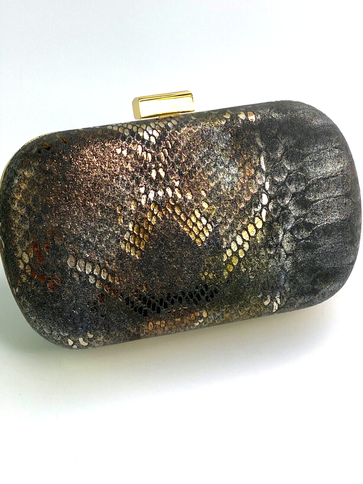 Inge Christopher Multi Metallic Boa Print Leather Minaudiere Evening ...