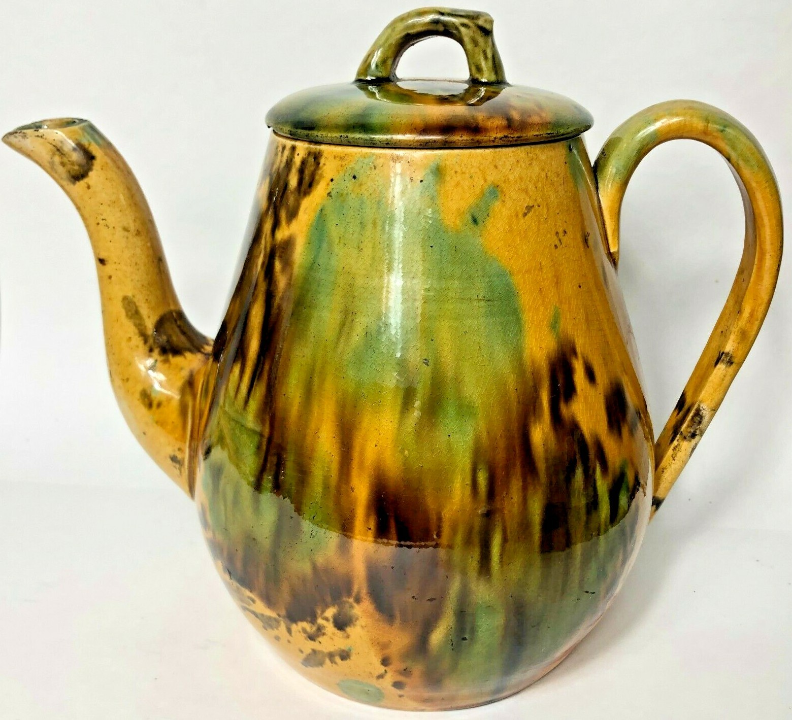 Antique Dunmore Pottery Teapot Yellow Brown Green Mottled Glaze ...