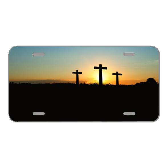 Custom Personalized Novelty License Plate With 3 Crosses In Sunset Add ...