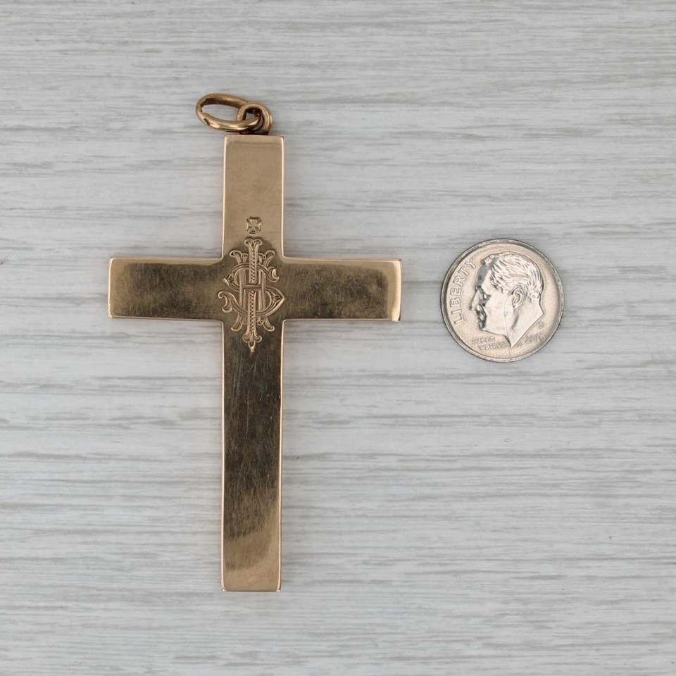 Antique IHS Large Cross Pendant 12k Yellow Gold Engraved 1902 | eBay
