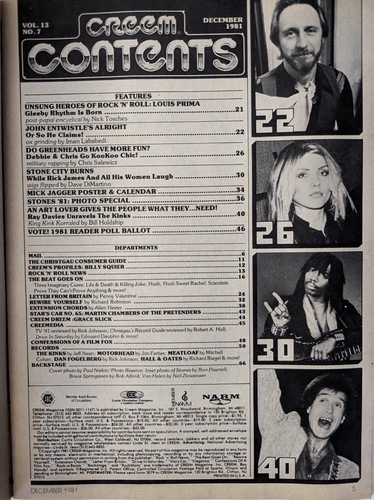 Creem Magazine December 1981 Kinks, Stones, Blondie, Rick James, John ...