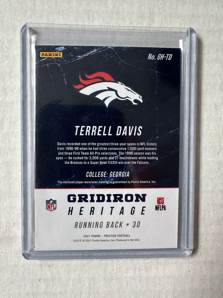 2021 Prestige Football Terrell Davis Gridiron Heritage Patch #GH-TD ...
