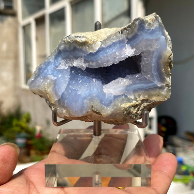 320g Large Blue Chalcedony Quartz Banded Crystal Geodes Rough Specimen ...
