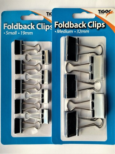 FOLD BACK Clips SET - 2 Different Sizes - 32mm & 19mm - Black - 14 ...