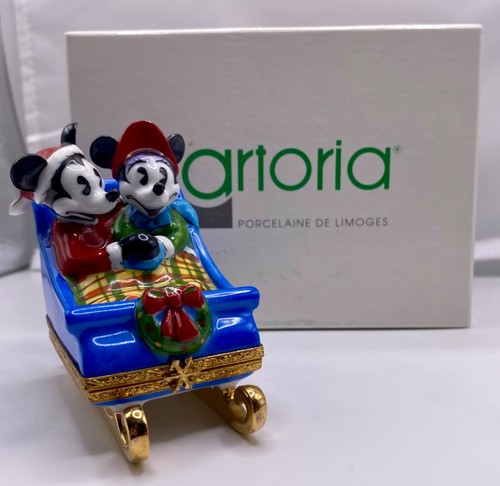 Vintage Disney Artoria Limoges Box Mickey & Minnie Mouse Sleigh Ride | eBay