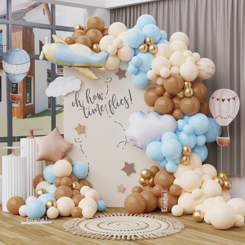 Time Flies Balloon Garland Arch Kit 155pcs Brown Blue Beige and ...