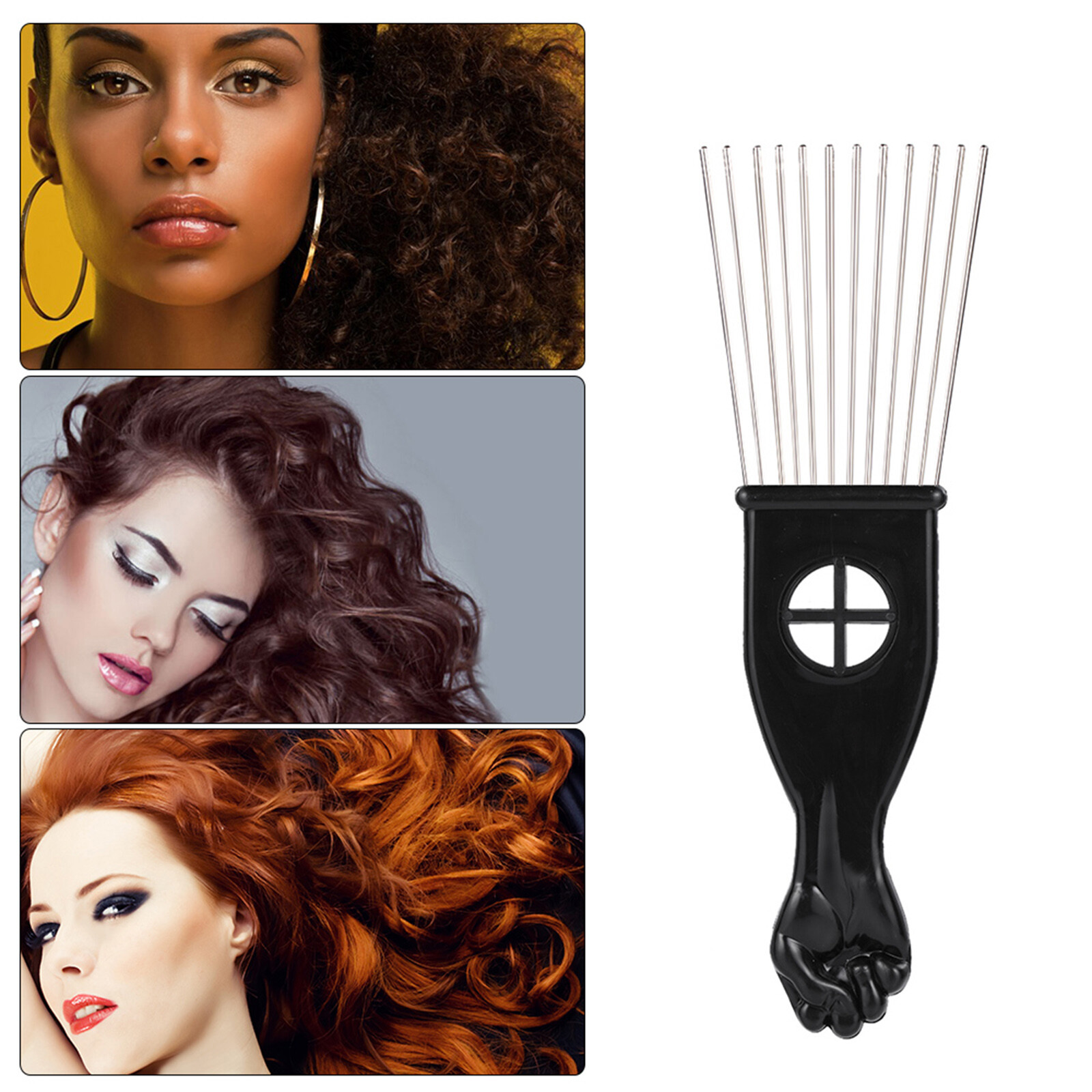 Metal Afro Comb African Pick Comb Hair Brush Hairdressing Styling D1M6 ...