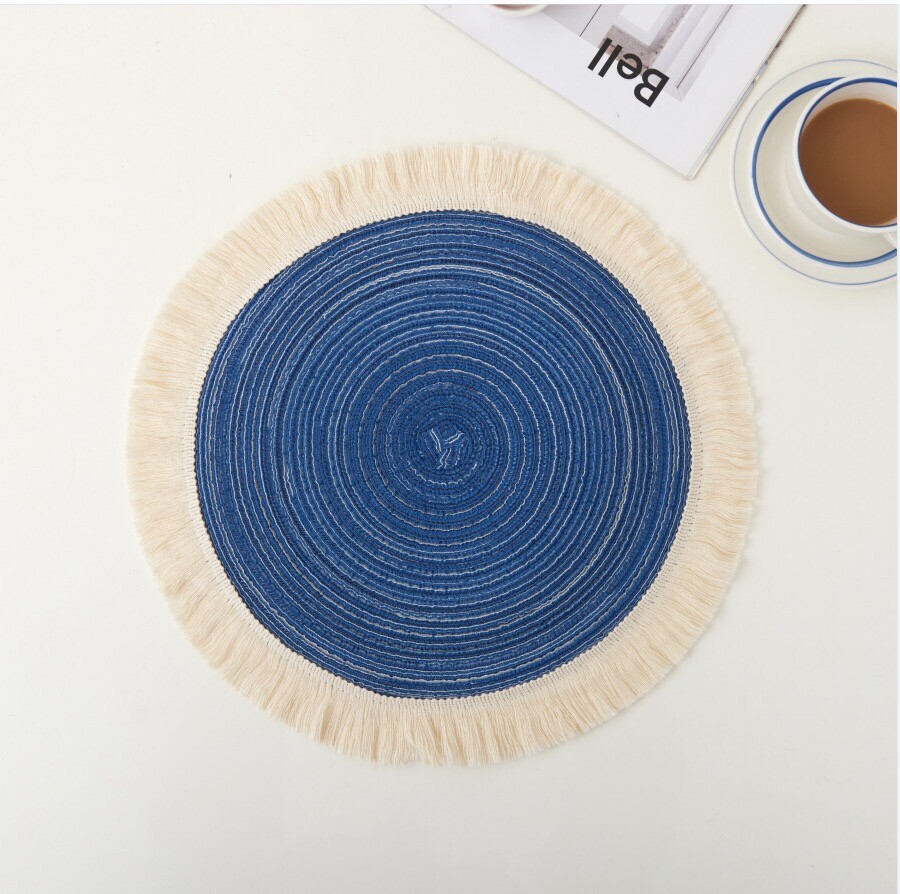 Set of 6 Burlap Round Placemats Boho Natural Jute with Fringe Rustic ...