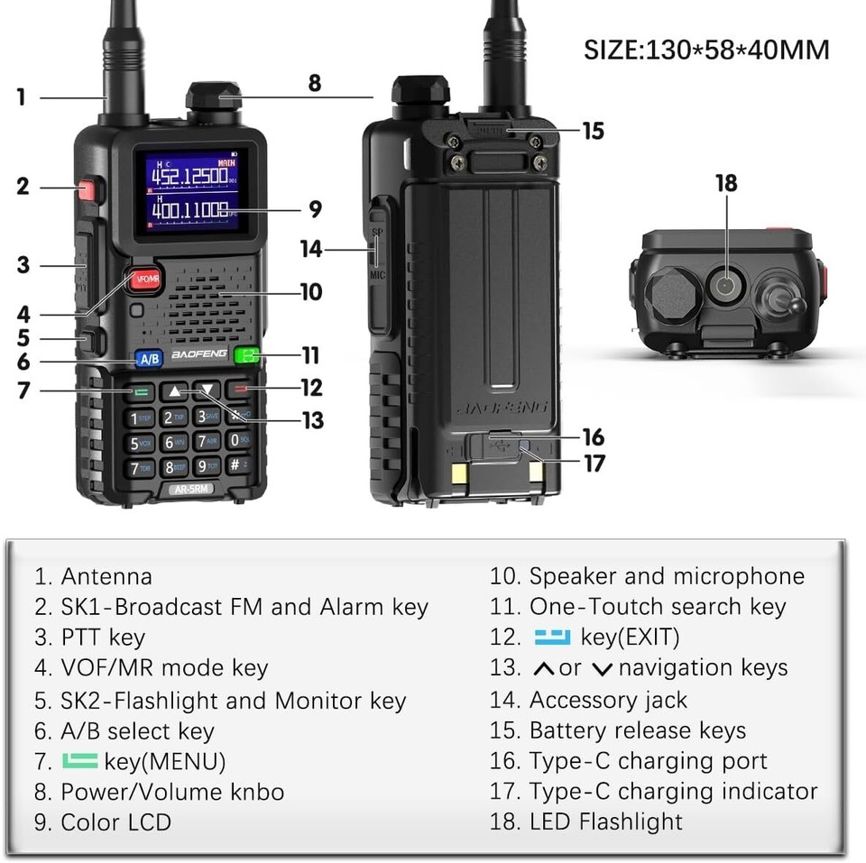 NEW BAOFENG Radio 5RM Ham Radio10W Long Range Handheld AR-5RM Two Way ...
