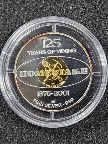 🌟 Homestake Mine 125 Years Mining 1/10 oz .9999 Gold/ 9g Silver Round ...