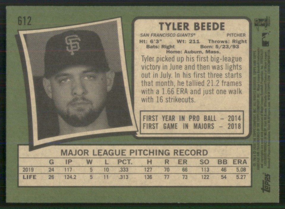 2020 Topps Heritage #612 Tyler Beede San Francisco Giants 49006 | eBay