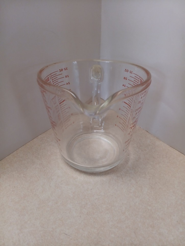 Vintage PYREX "D" Handle 4 Cup 1-Quart Red Lettering Glass Measuring ...