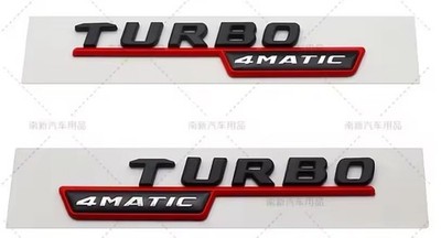 2 x Turbo 4MATIC Black Red Badge Fender Emblem for Mercedes A C E GLC ...