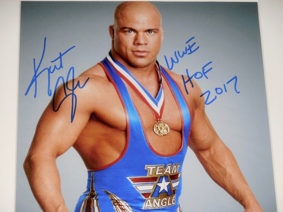 KURT ANGLE AUTOGRAPHED 8X10 COLOR PHOTO (FRAMED & MATTED) - WWE HOF! | eBay