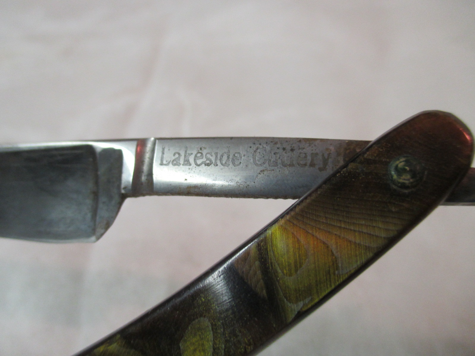 Antique Straight Razor Lakeside Cutlery #8712 green gold faux marble ...