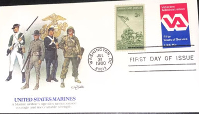 VETERANS ADMINISTRATION 50TH ANNIV 1980 FLEETWOOD CACHET FDC USMC ...