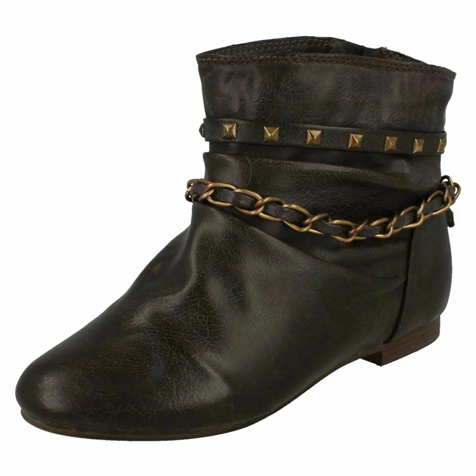 SALE Girls Cutie synthetic pull on casual ankle boot chain strap detail ...