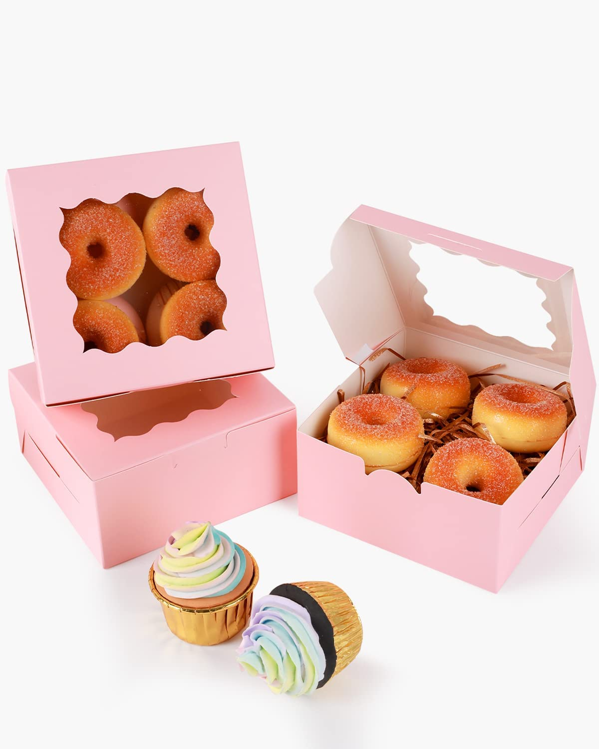Pink Bakery Box with Window 60Packs 6X6X3 Pink Cookie Boxes Pastry Box ...