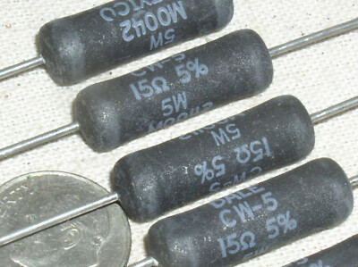 5 VISHAY DALE CW-5-15 WIREWOUND AXIAL SILICONE RESISTOR 15 OHM 5W 5% 6 ...