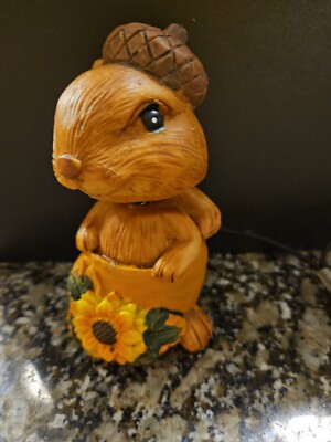 Fall Decor Resin Bobblehead Chipmunk Acorn Hat And Sunflower 4 Inch | eBay