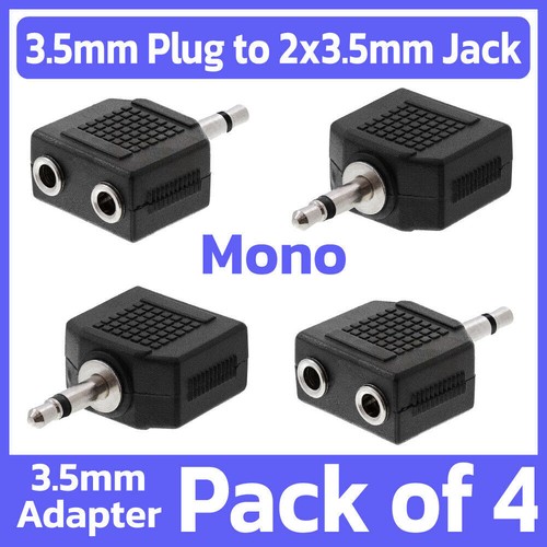 4 Pack 3.5mm Plug to 2x 3.5mm Jack Adapter Mono AUX Splitter 1/8'' Port ...