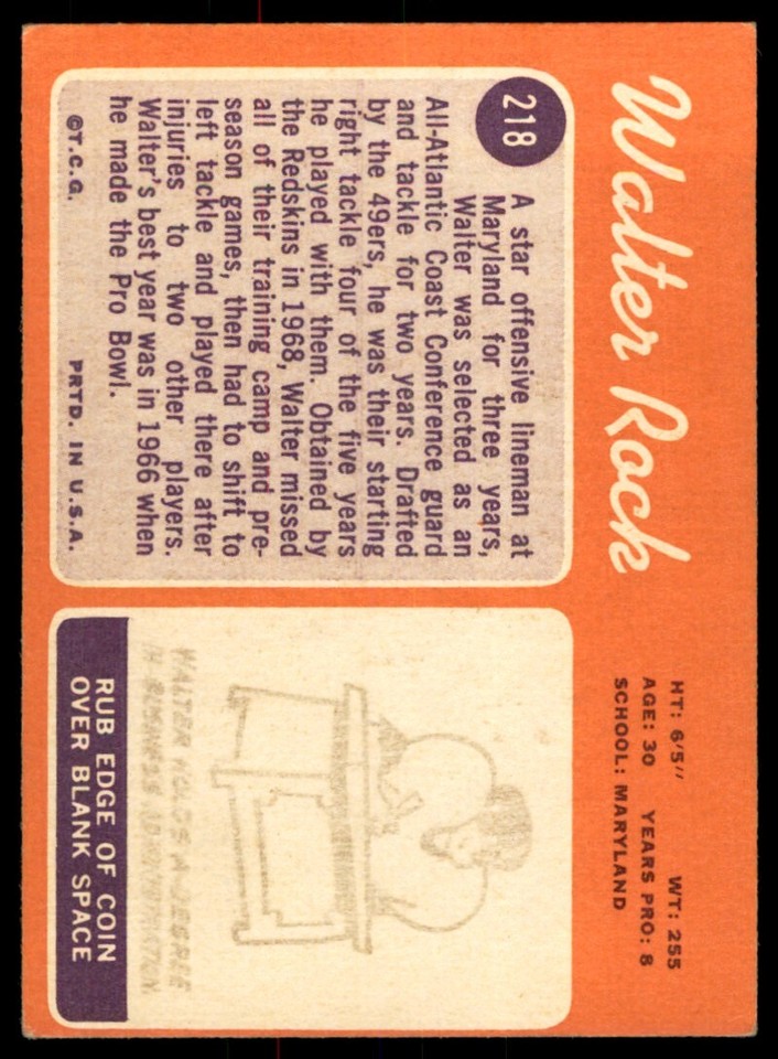 1970 TOPPS* WALTER ROCK WASHINGTON REDSKINS #218 | eBay