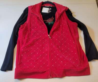 Quacker Factory Red Velour Velvet Vest Black Long Sleeve Tee Shirt ...