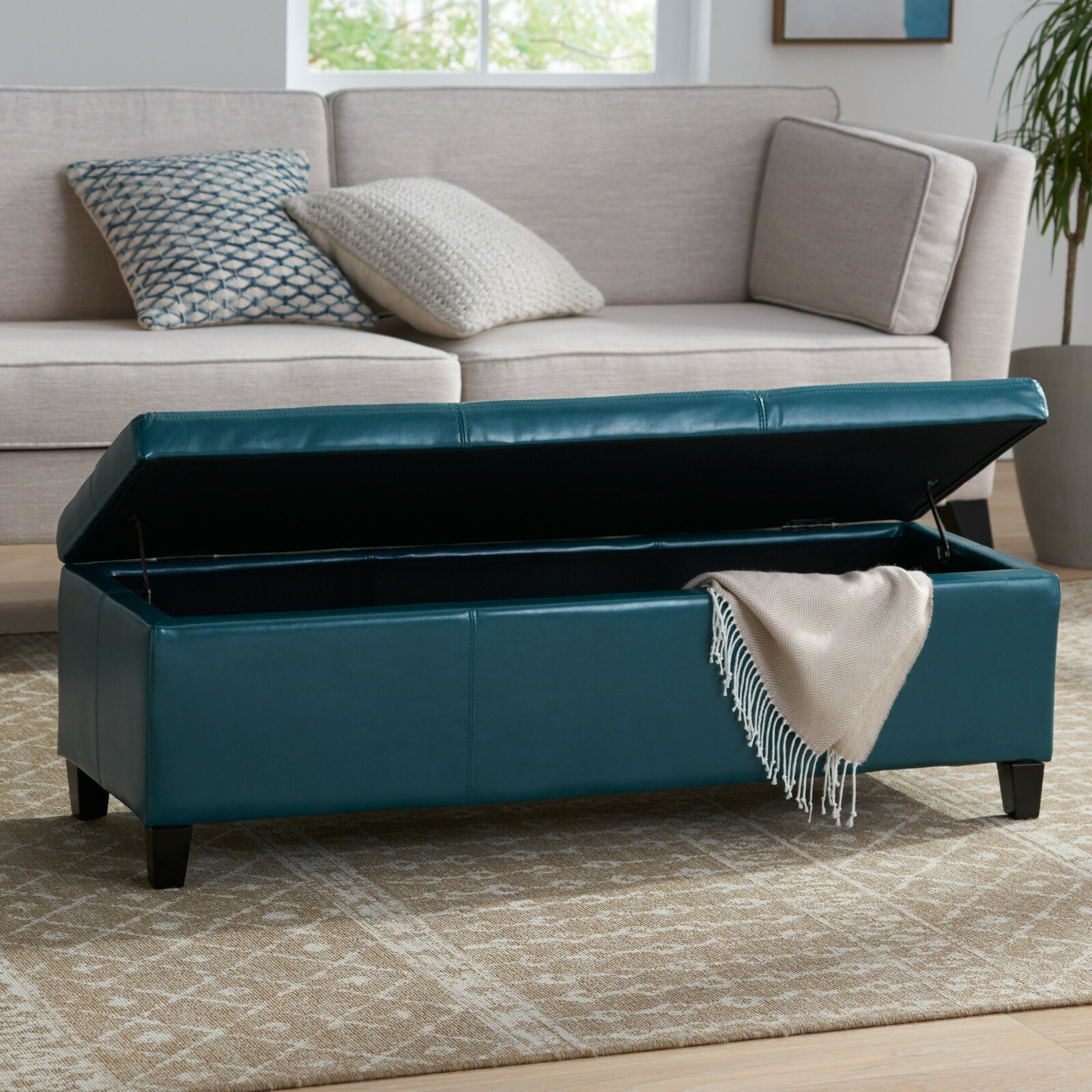 Skyler Teal Leather Storage Ottoman Bench | eBay