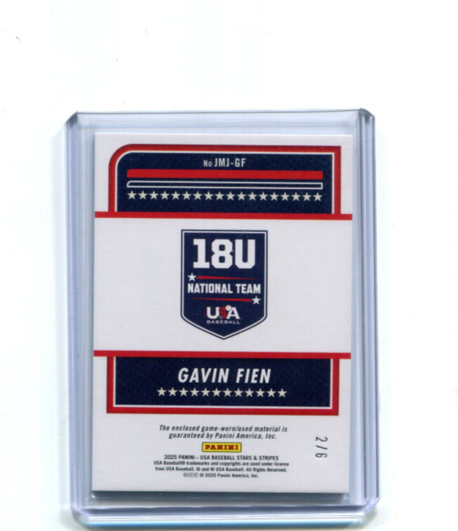 2025 Stars and Stripes 18U USA Team Jumbo Gavin Fien Jumbo Hat Relic 2/ ...