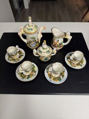 Capodimonte Italy Gold/Tan Relief Cherubs/Camel Tea Set (Rare) Antique ...