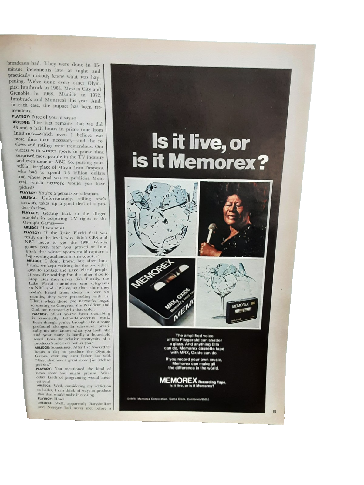 1976 Memorex Cassette Tape Vintage Print Ad Ella Fitzgerald Shattered ...