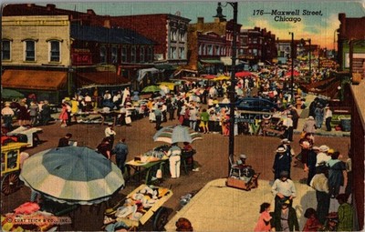 VTG Postcard Maxwell Street Chicago, Ghetto Market, Roosevelt Rd. and ...