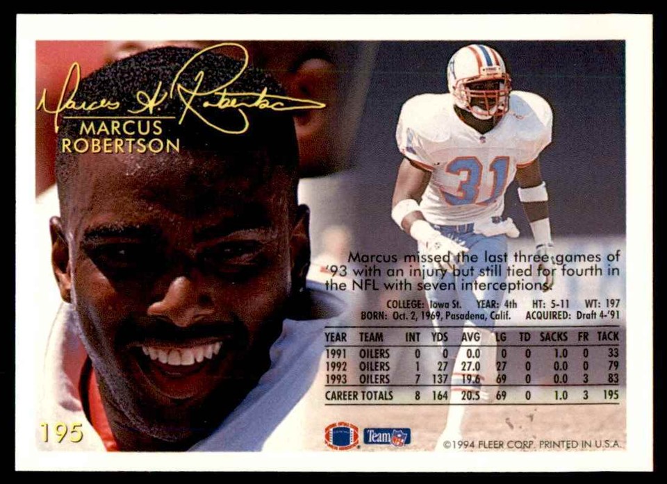 1994 Fleer Marcus Robertson Houston Oilers #195 | eBay