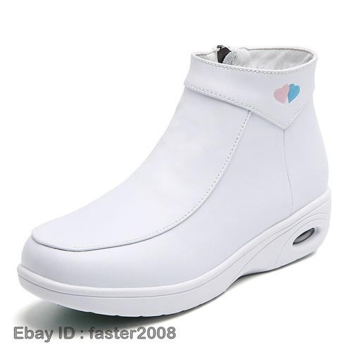 Hospital Winter Women's Leather Nurse Work Boots Fur Lined Warm Nursing ...