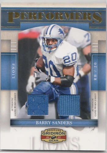 2007 Donruss Gridiron Gear Performers Jerseys Combos #3 Barry Sanders ...