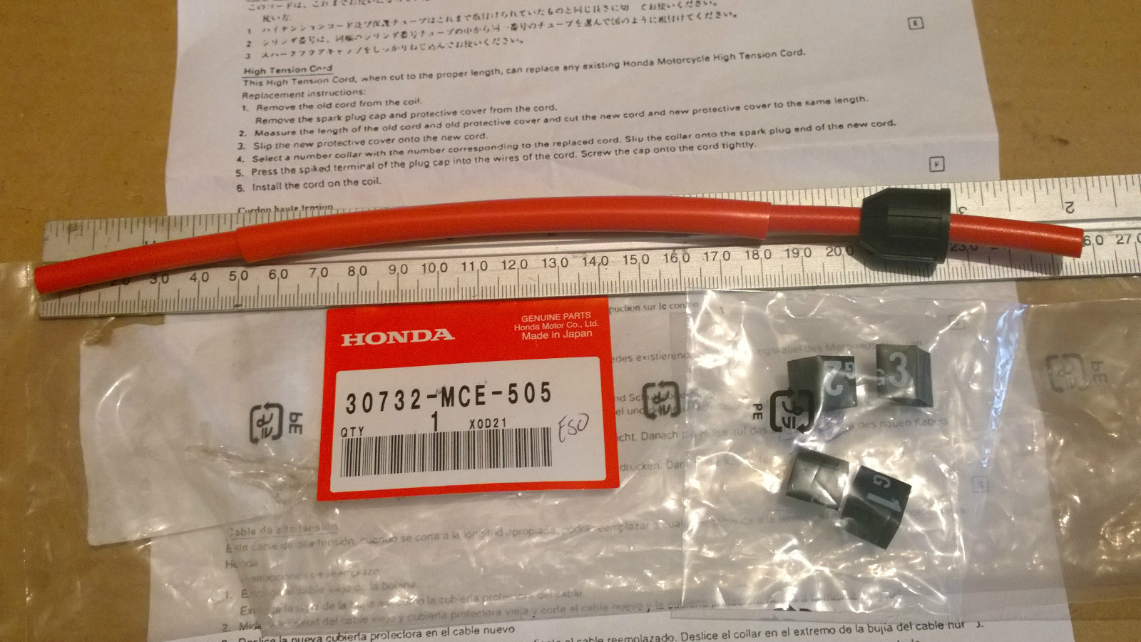 NEW Genuine Honda RED Ignition Coil High Tension HT Lead & Numbers ...