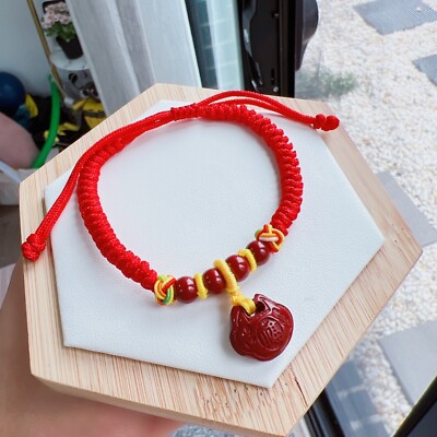 Handmade Red Bracelet ,With Natural Cinnabar Beads And Pendant | eBay ...