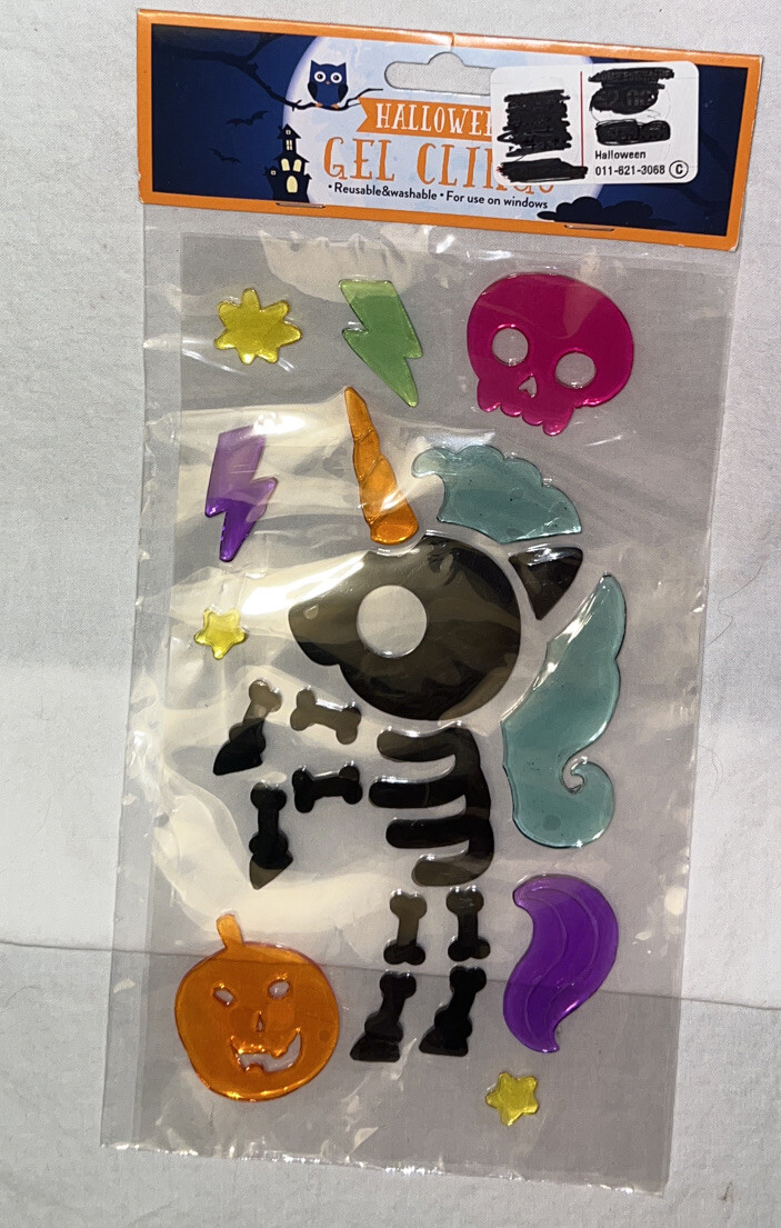 Halloween Window Gel Clings Skeleton Unicorn Pumpkin Skull DecorTe Cute ...