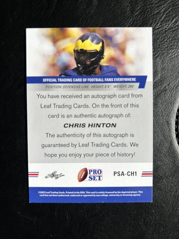Chris Hinton 2022 Leaf Pro Set Autographed Card #PSA-CH1 - BLUE ...