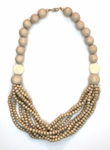 Wood Beaded Necklace Barrel Clasp Blonde Wood 20" Partial Multi Strand ...