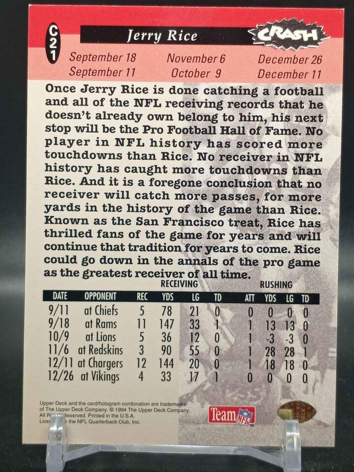 Jerry Rice 1994 Upper Deck Collector's Choice Silver Crash The Game San ...