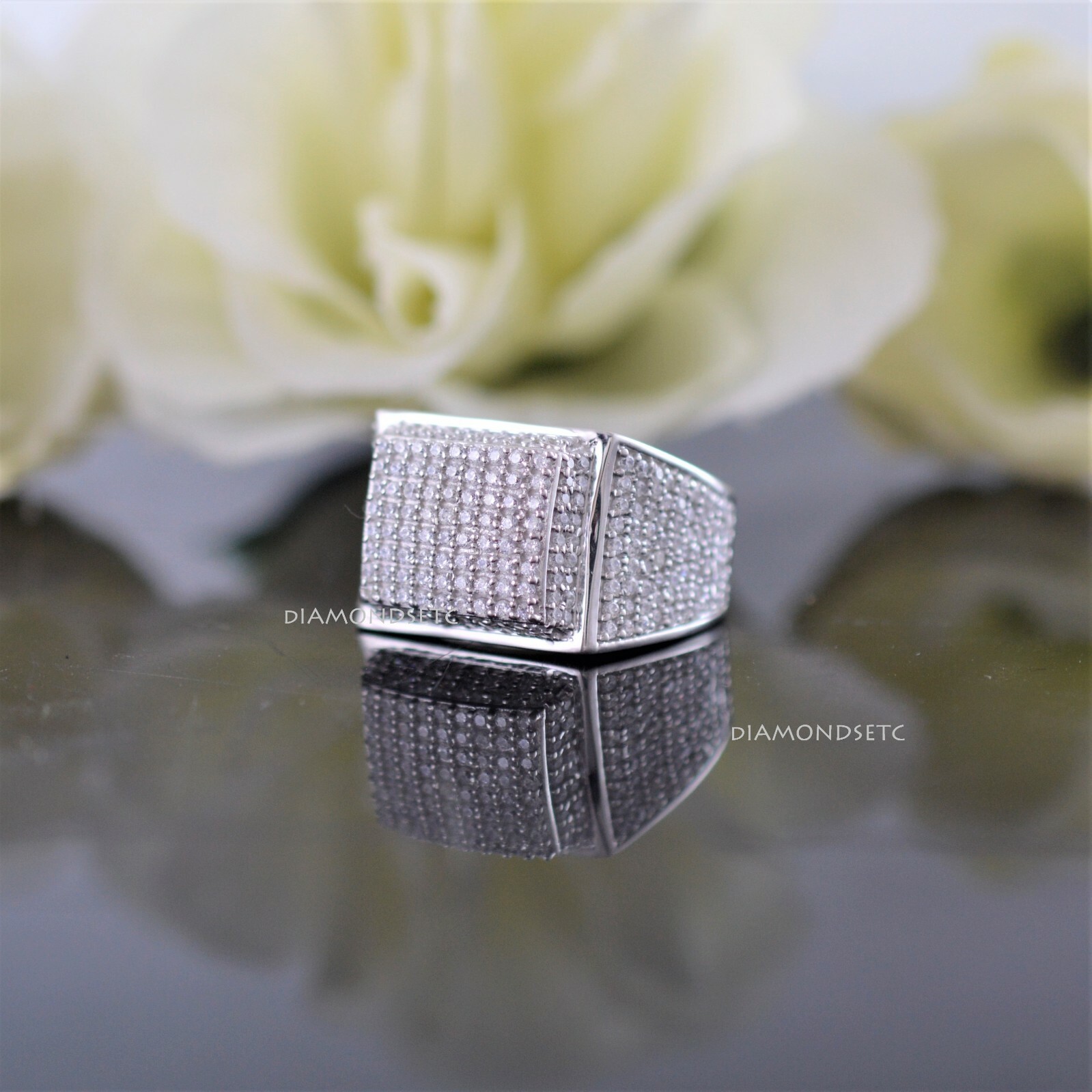 Men's 14k White Gold Finish 2.00 Ct Round Diamond Engagement Band Pinky ...