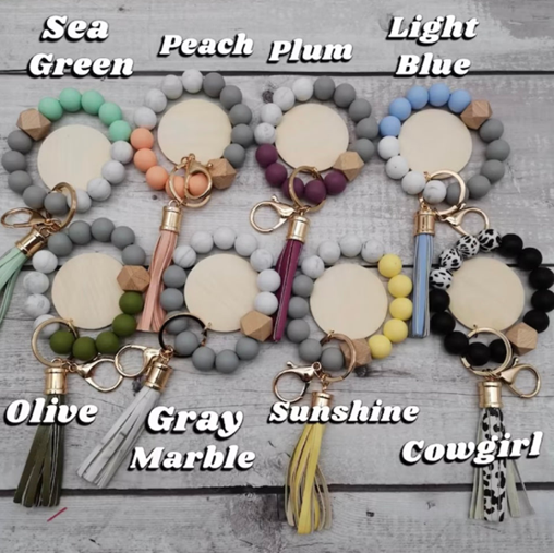 Bracelet Keychain Wristlet, Silicone Bead Key Ring Bracelet for Women ...