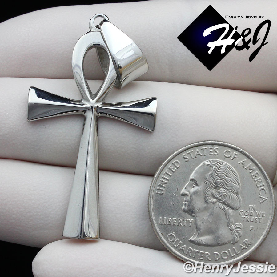 MEN WOMEN Stainless Steel Silver Plain Ankh Key Cross Charm Pendant ...