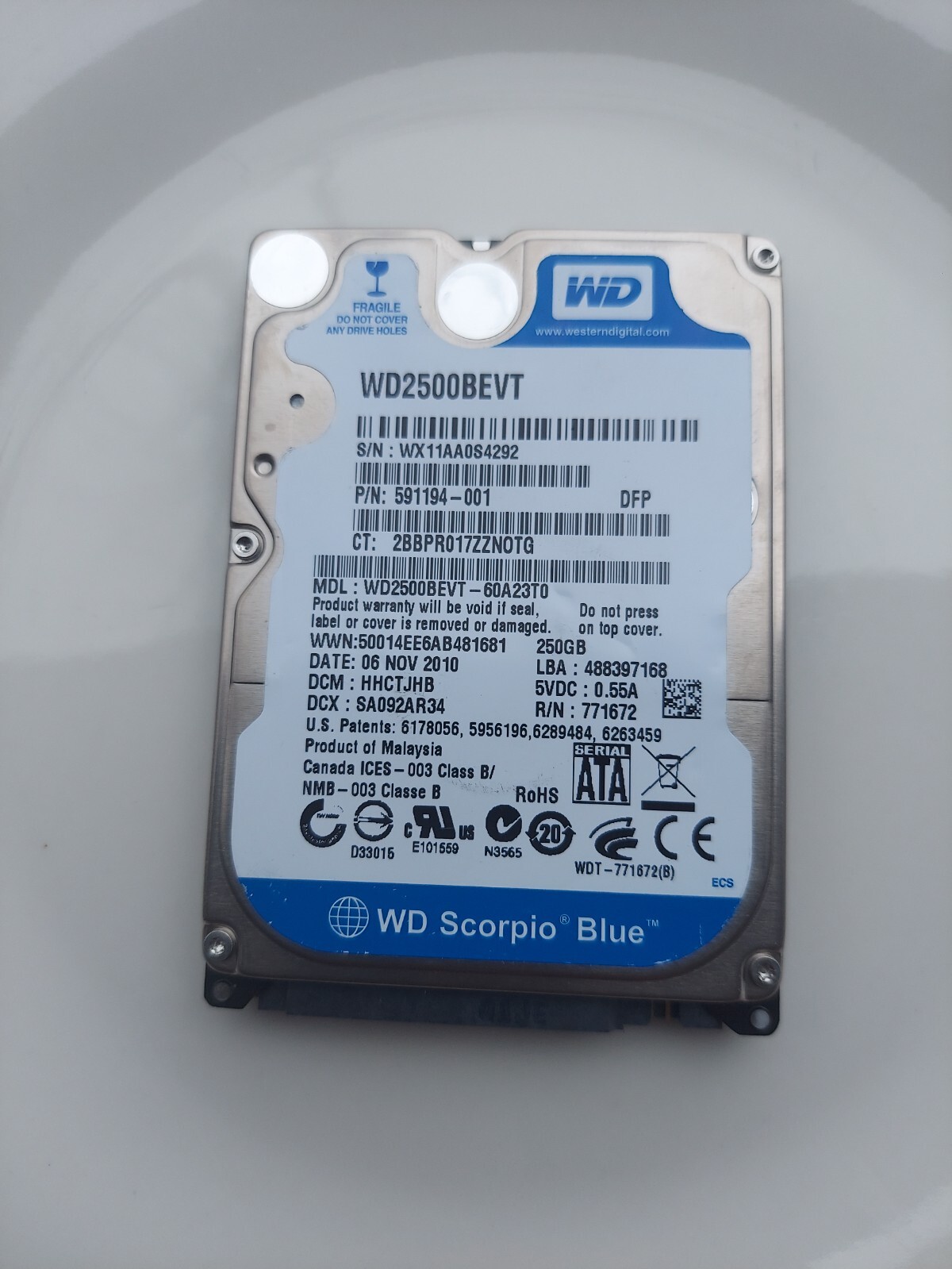 Western Digital Scorpio Blue 250GB Internal 5400RPM 2.5" (WD2500BEVT ...