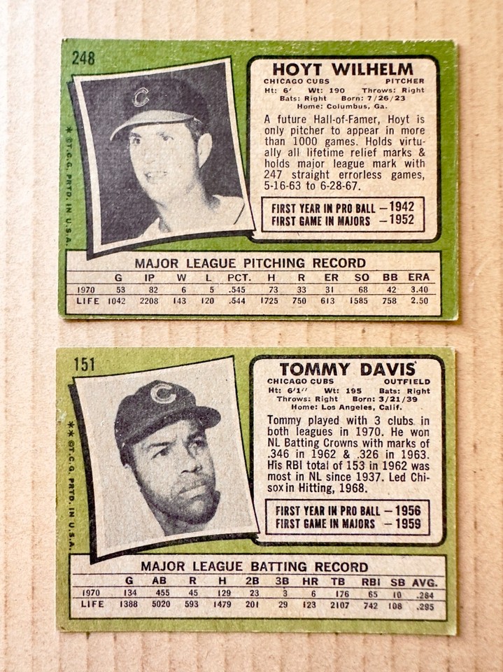 Chicago Cubs 1971 Topps team lot, Wilhelm, Davis, Santo, mixed ...