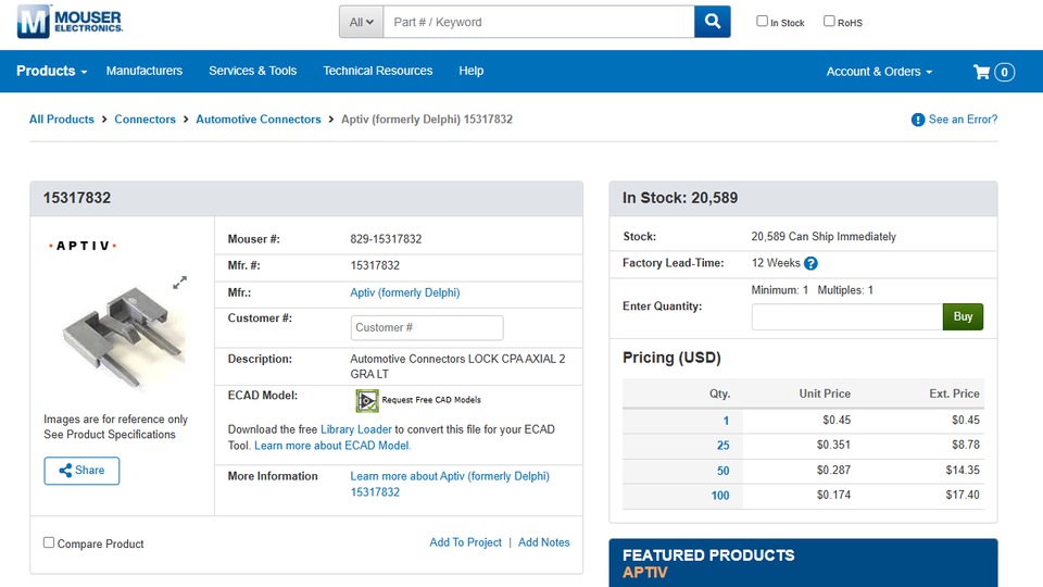 Automotive Connectors LOCK CPA AXIAL 2 GRA LT - 15317832 | eBay