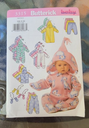Butterick Pattern 3315 INFANTS BUNTING, JACKET JUMPSUIT, PANTS Size NB ...