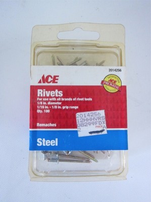 Lot Of 100 Ace Hardware Steel Rivets 1/16"-1/8" Grip Range 1/8" D ...
